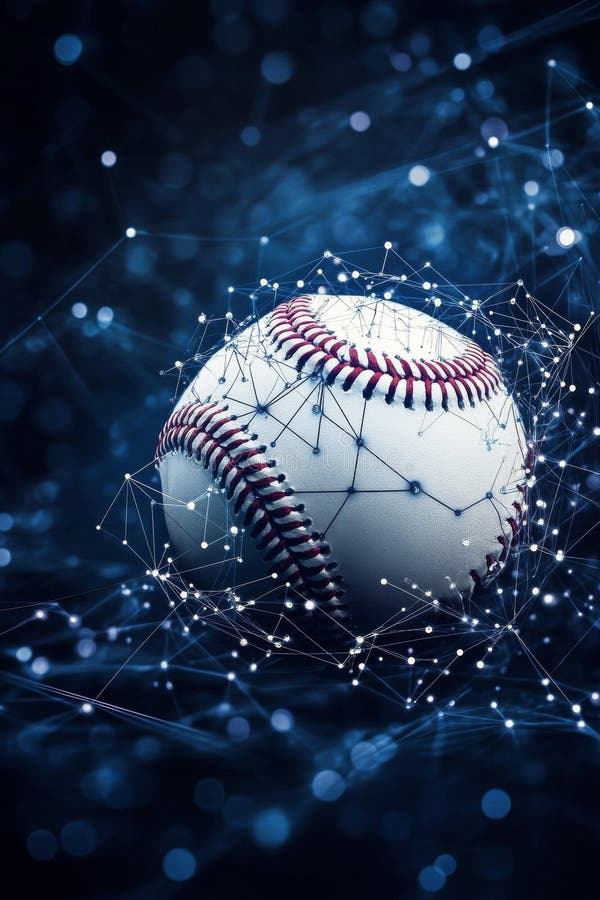 Baseball Resting on a Blue Background with Sparkling Lights and ...