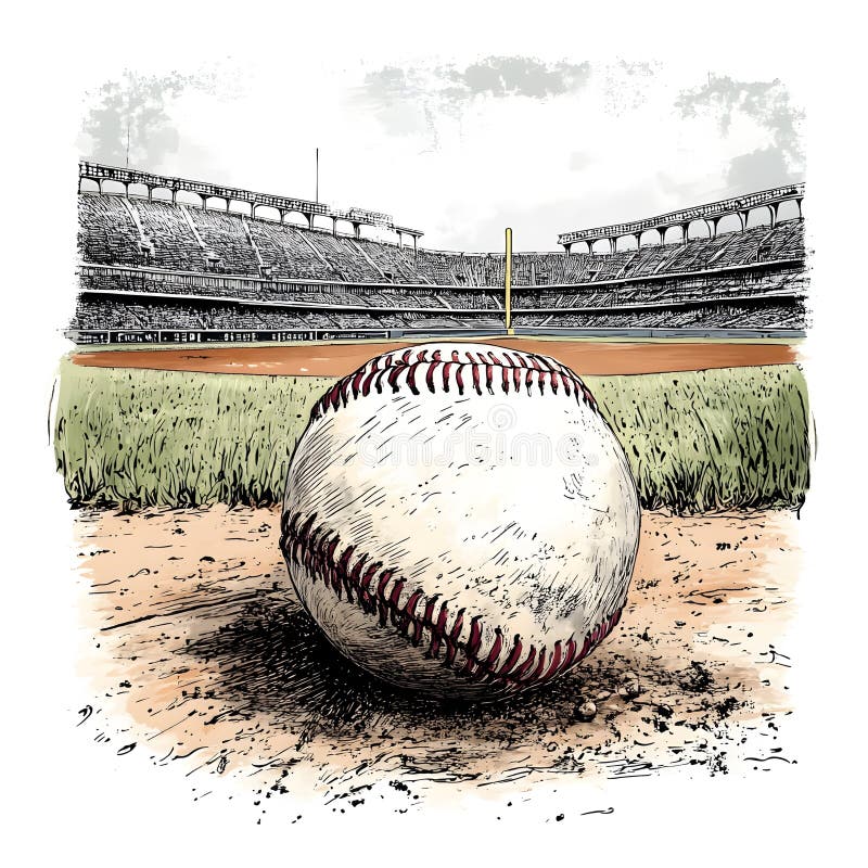 Baseball Resting on the Infield Dirt with Stadium in the Background ...