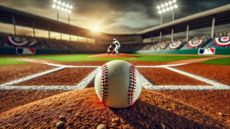 Baseball Resting on the Pitcher S Mound, with a Blurred Batter S Box ...