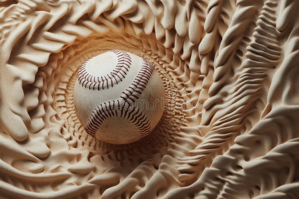 Baseball Resting on Sandy Field with Intricate Textures and Empty Space ...