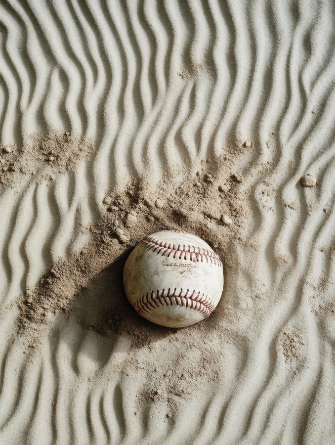 Baseball Resting on Sandy Field Texture with Golden Ratio Composition ...
