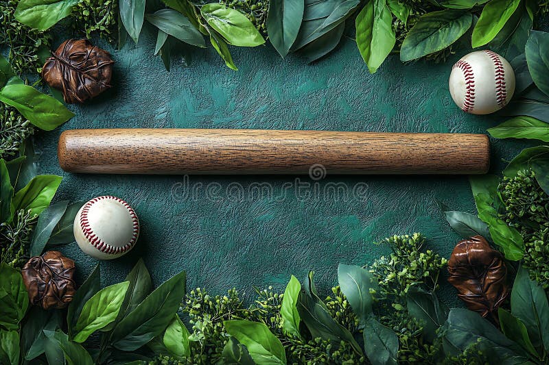 Baseball, Rustic Bat, Leaves Frame, and Textured Backdrop for ...