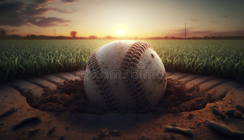Baseball in the Sand at Sunset. 3d Render Illustration Stock ...
