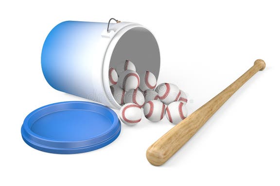 Baseball Set (Bat, Opened Bucket with Balls Stock Illustration ...