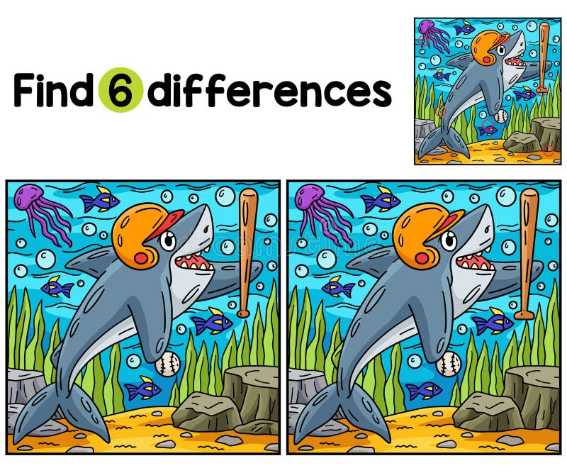 Baseball Shark Find the Differences Stock Vector - Illustration of fish ...