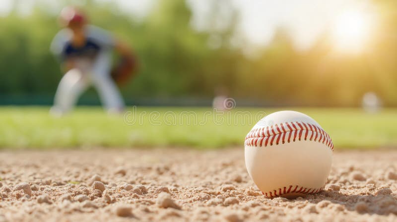Baseball Sits on Pitcher S Mound with Baseball Player Pitching in ...