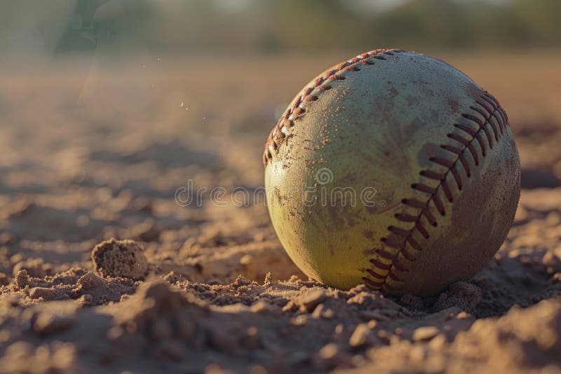 A Baseball Sitting on the Grassy Surface of a Dirt Field Stock Image ...