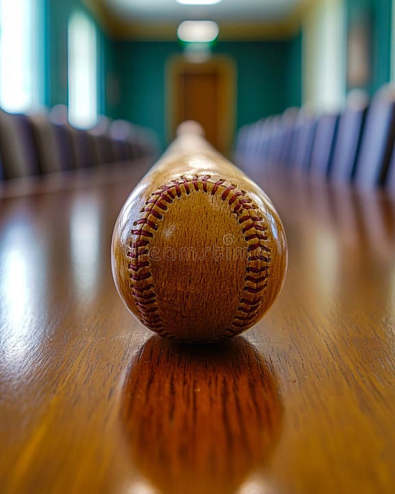 A Baseball Sitting on Top of a Wooden Table Stock Image - Image of rows ...
