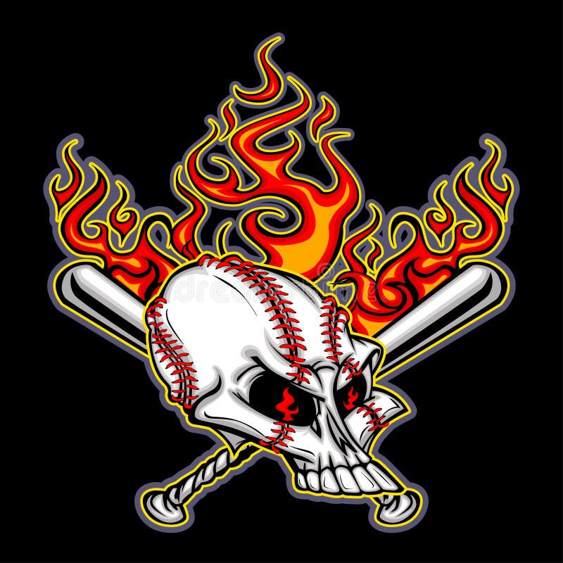 Baseball Skull with Flaming Bats Vector Stock Vector - Illustration of ...