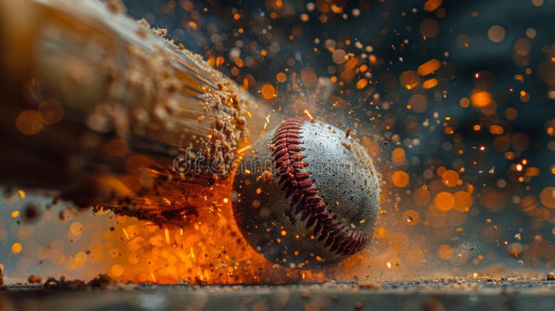 A Baseball Soaring through the Air As it is Hit by a Bat, Capturing the ...