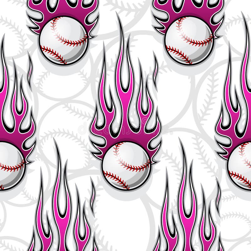 Seamless Vector Pattern with Baseball Softball Ball Icon and Flame ...