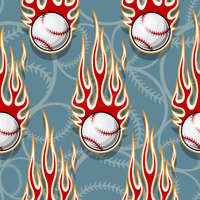Seamless Vector Pattern with Baseball Softball Ball Icon and Flame ...