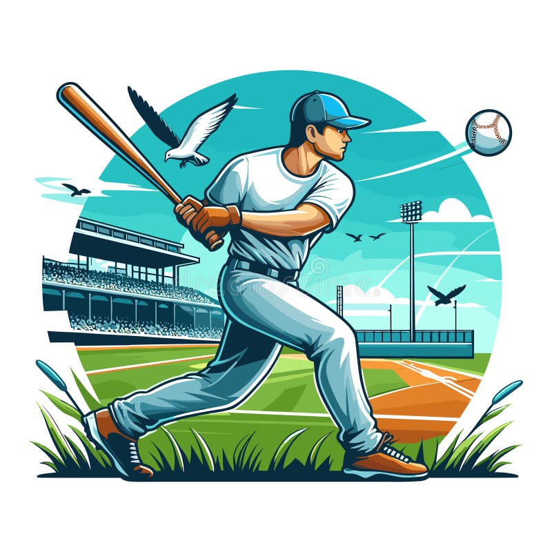 Baseball Softball Player in Action Vector Illustration, Hitter Swinging ...