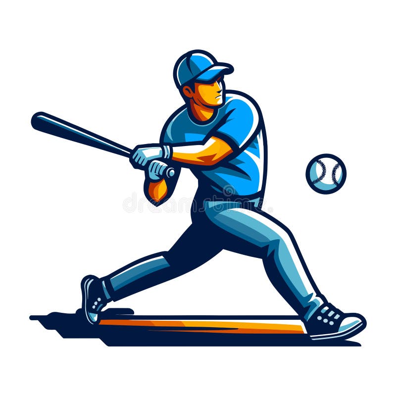 Baseball Softball Player in Action Vector Illustration, Hitter Swinging ...