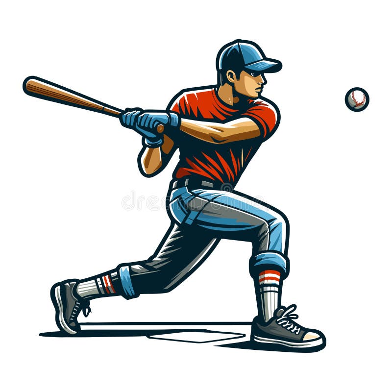 Baseball Softball Player in Action Vector Illustration, Hitter Swinging ...