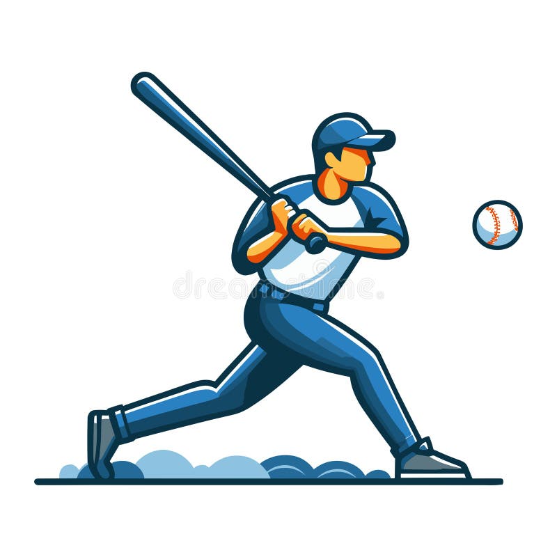 Baseball Softball Player in Action Vector Illustration, Hitter Swinging ...