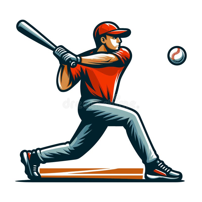 Baseball Softball Player in Action Vector Illustration, Hitter Swinging ...