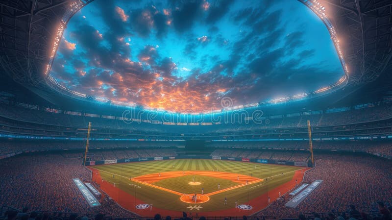 Baseball Stadium in the Evening Stock Illustration - Illustration of ...