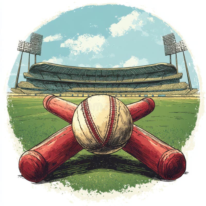 Baseball Stadium Game Ball Bats Graphic Art Stock Illustration ...
