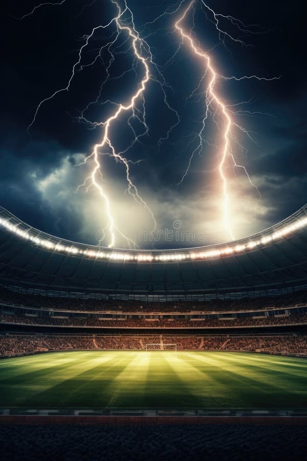A Baseball Stadium Illuminated by a Dramatic Display of Lightning in ...