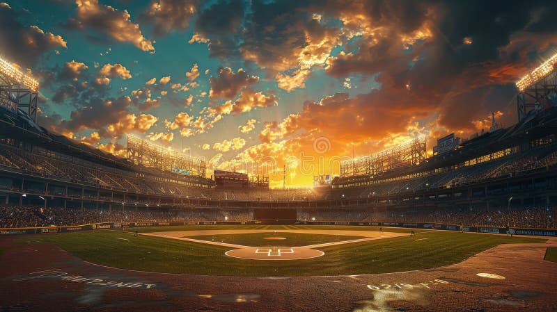 Empty Baseball Stadium Under a Dramatic Sunset Sky Stock Photo - Image ...