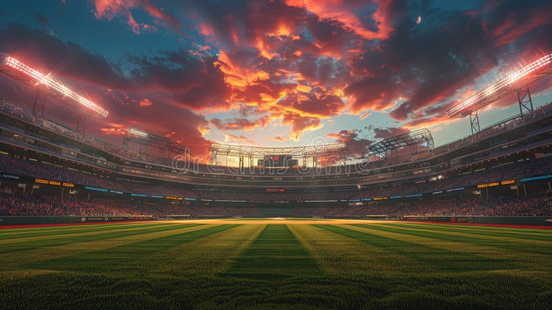 Empty Baseball Stadium Under a Dramatic Sunset Sky Stock Image - Image ...