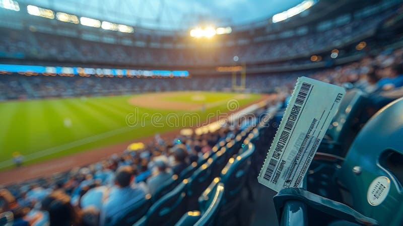 Baseball Stadium with a Ticket Placed in a Seat Holder, Blurred View of ...