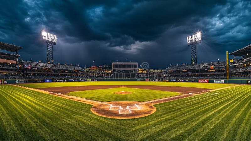 Baseball Stadium Under Dramatic Stormy Sky Stock Illustration ...