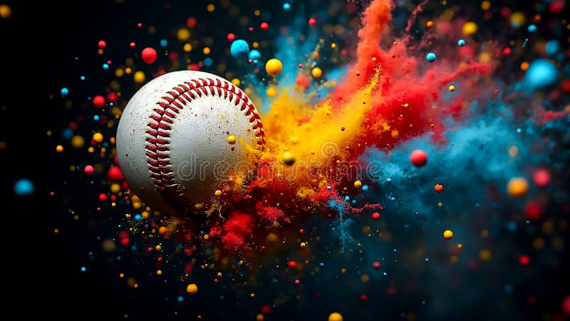 A Baseball is Striking a Surface, Sending Vibrant Colors of Red, Blue ...