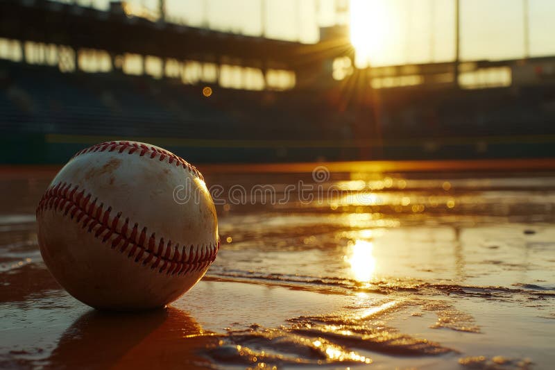 Baseball on Sunset-Lit Plate Stock Illustration - Illustration of pitch ...