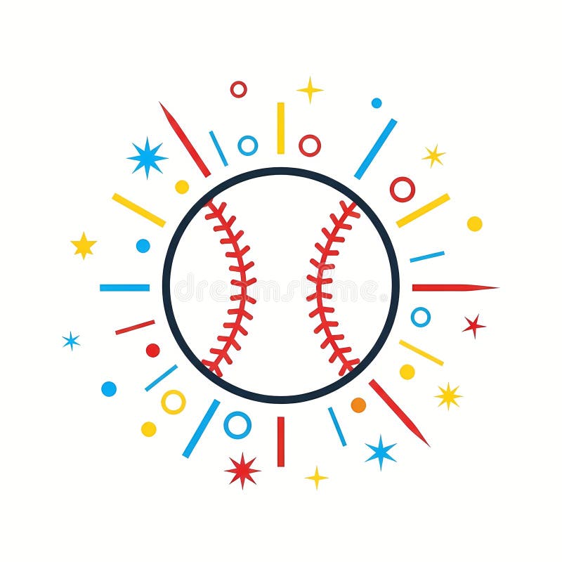 Baseball Surrounded by Fireworks Flat Vector Stock Illustration ...