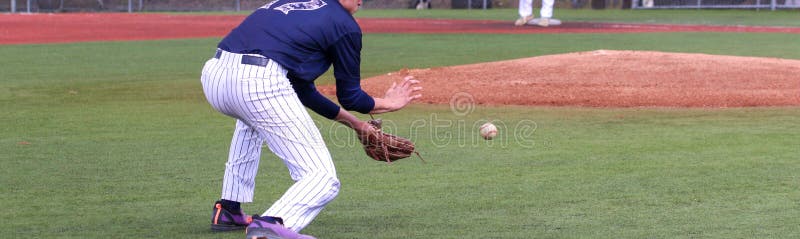 Baseball Third Baseman Making a Play on the Infield Stock Image - Image ...