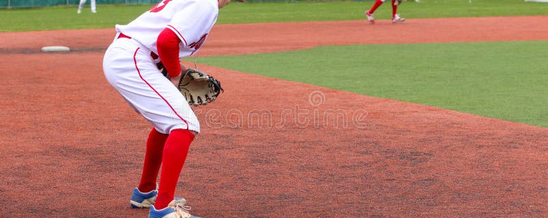 Baseball Third Baseman Ready To Field the Ball during a Game Stock ...