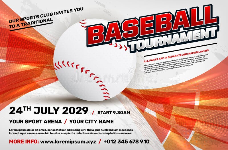 Baseball Tournament Poster Template with Ball and Dynamic Shapes Stock ...