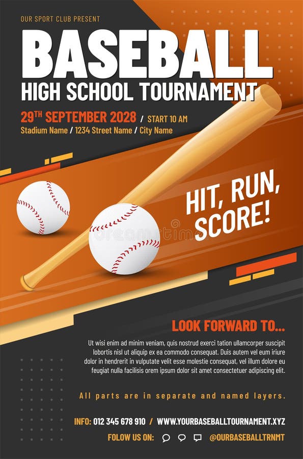 Baseball Tournament Poster Template with Balls and Bat Stock Vector ...