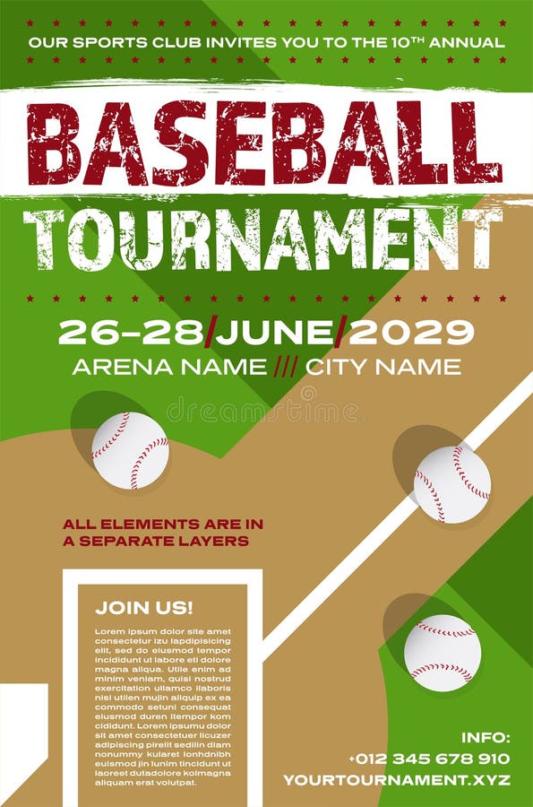 Baseball Tournament Poster Template with Balls Stock Vector ...