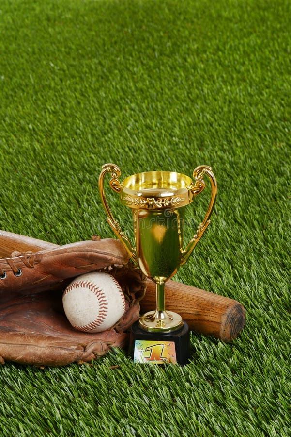 Baseball Trophy with Bat Ball and Glove Stock Photo - Image of leather ...