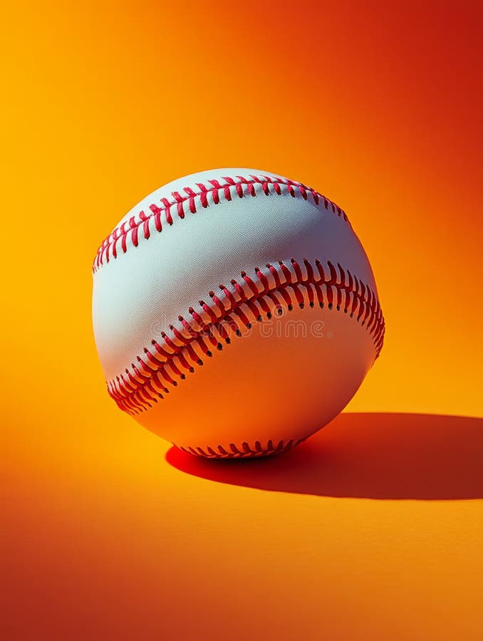 Baseball on Vibrant Orange Background with Shadow. Stock Image - Image ...