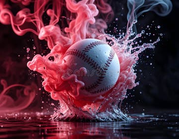 Baseball with Water Splash and Smoke Effect for Sport Advertisement ...