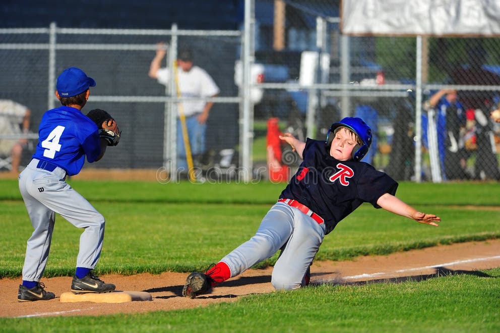 Baseballe slide into 3rd editorial stock photo. Image of athlete - 15385808