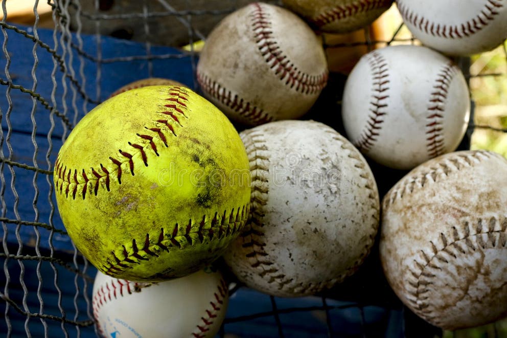 Baseballs and Softballs in a Basket Stock Image - Image of antique ...