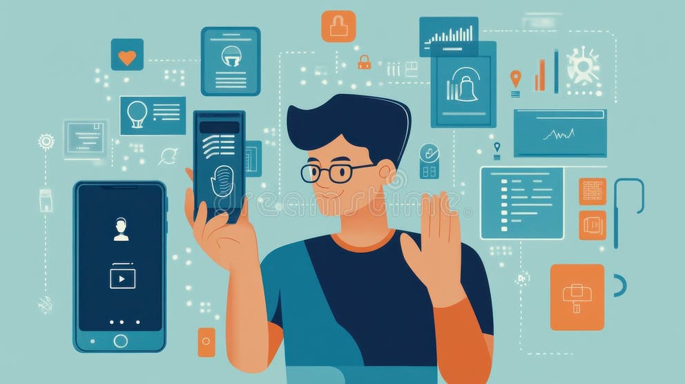 -based Infographic Depicting a Person Using Smartphone Technology with ...