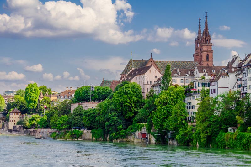 Basel City with a Large Church and a Castle Stock Image - Image of ...