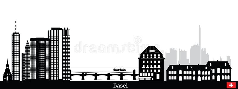 Basel city skyline stock illustration. Illustration of river - 47513135
