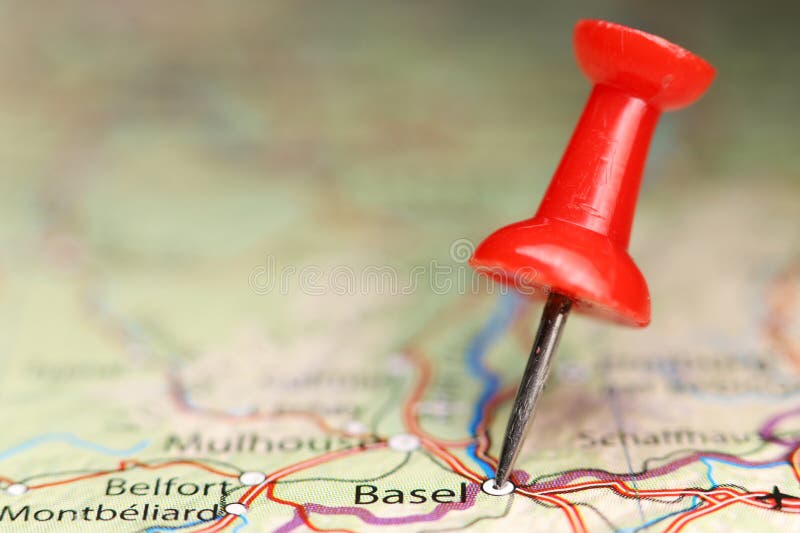 Basel, France pin on map stock image. Image of guide - 343592001