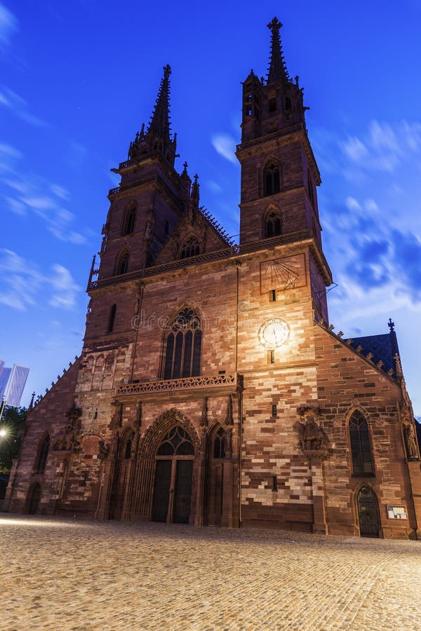 Basel Minster by night stock photo. Image of historic - 50600004
