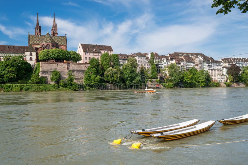 Basel with Rhine River stock image. Image of ferry, edge - 55425729