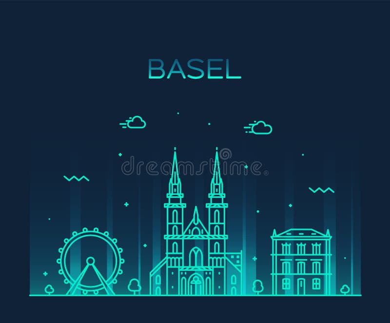 Basel Skyline Switzerland Vector Linear Style City Stock Vector ...