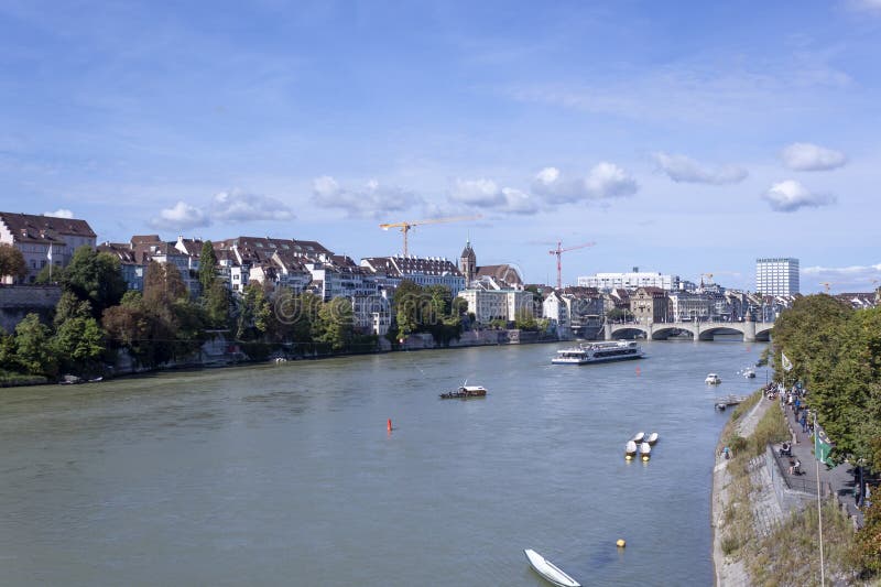 Basel-Stadt, Basel - View of River Rhine with Bridge in Background ...