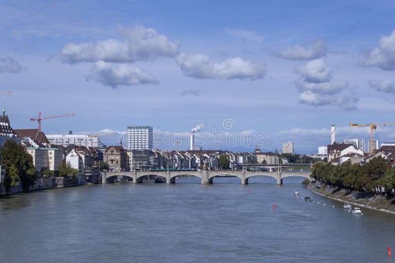 Basel-Stadt, Basel - View of River Rhine with Bridge in Background ...